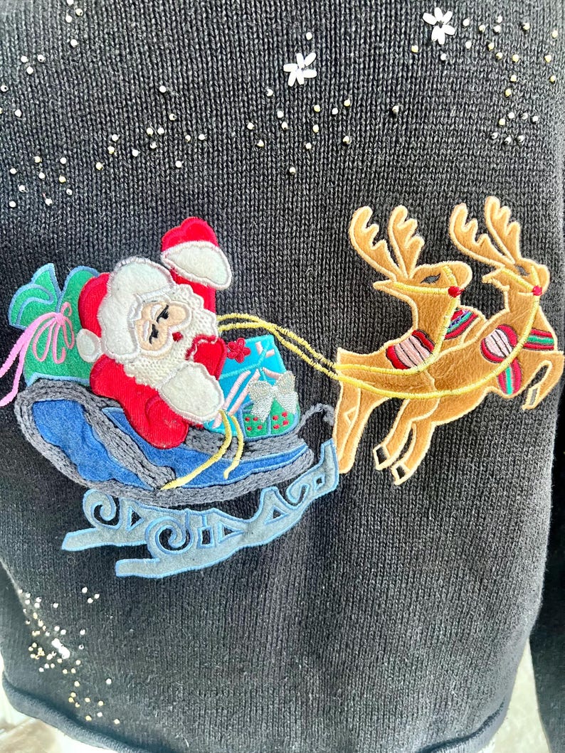 Vintage Designers Original Studio Santa Zip Sweater: Black Christmas ...