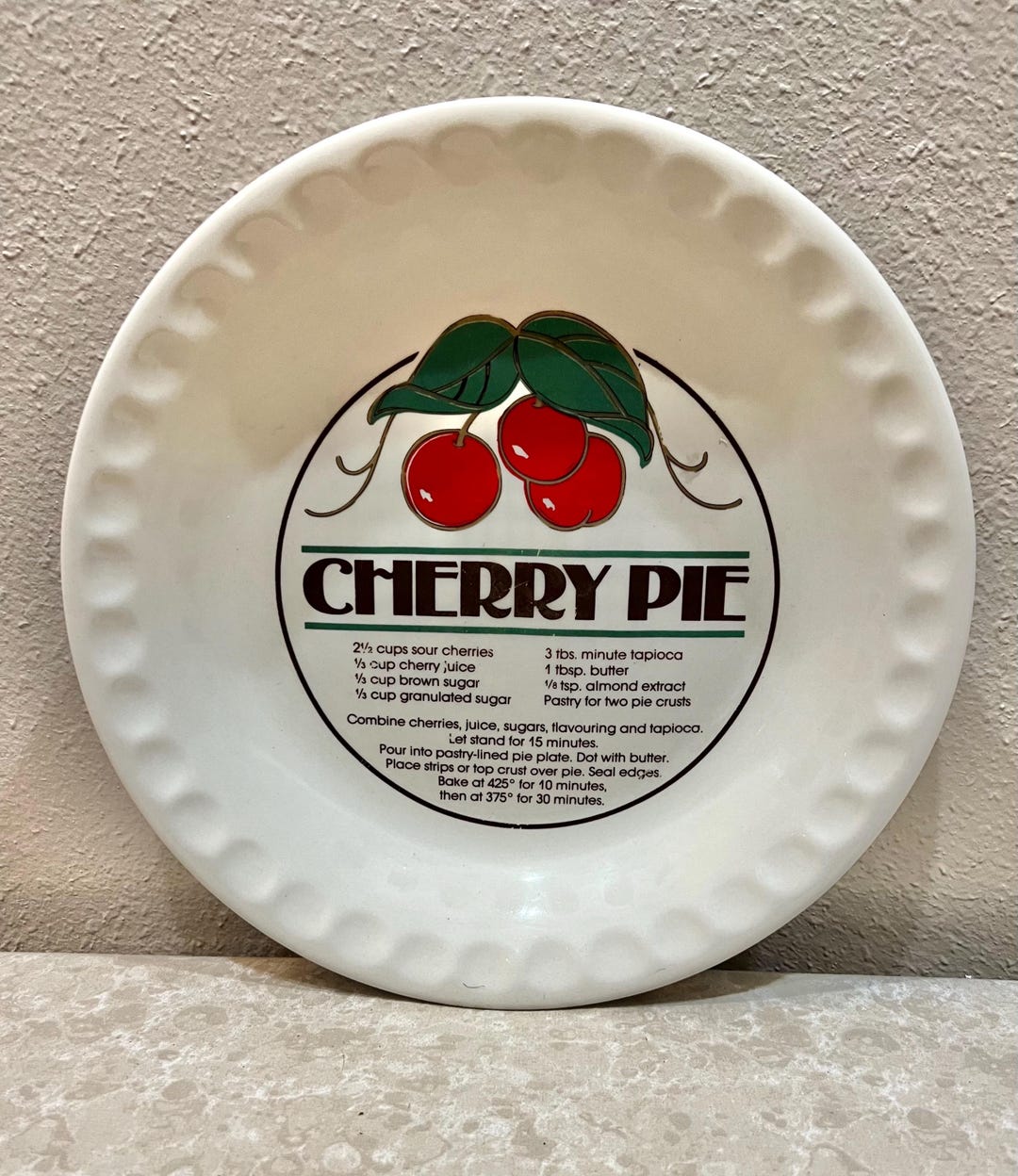 Vintage Ceramic Cherry Pie Dish. Recipe. Baker. Kitchen. Pie Plate ...