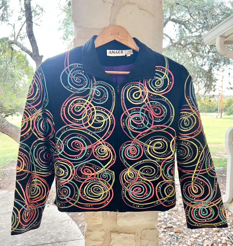 Gorgeous Vintage Anage 1980's Womens Waist Length Black, Beaded Cotton ...