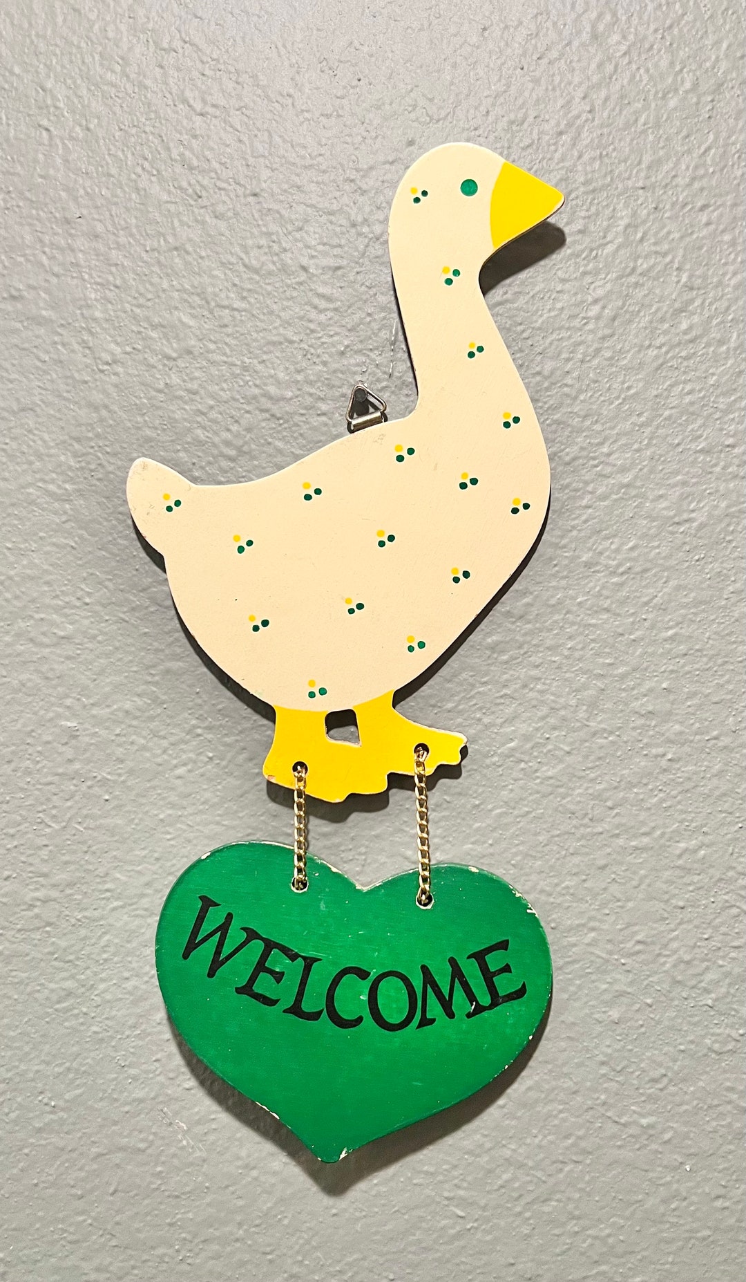 Vintage Wooden Goose Welcome Sign. Painted Heart and Goose. Country ...