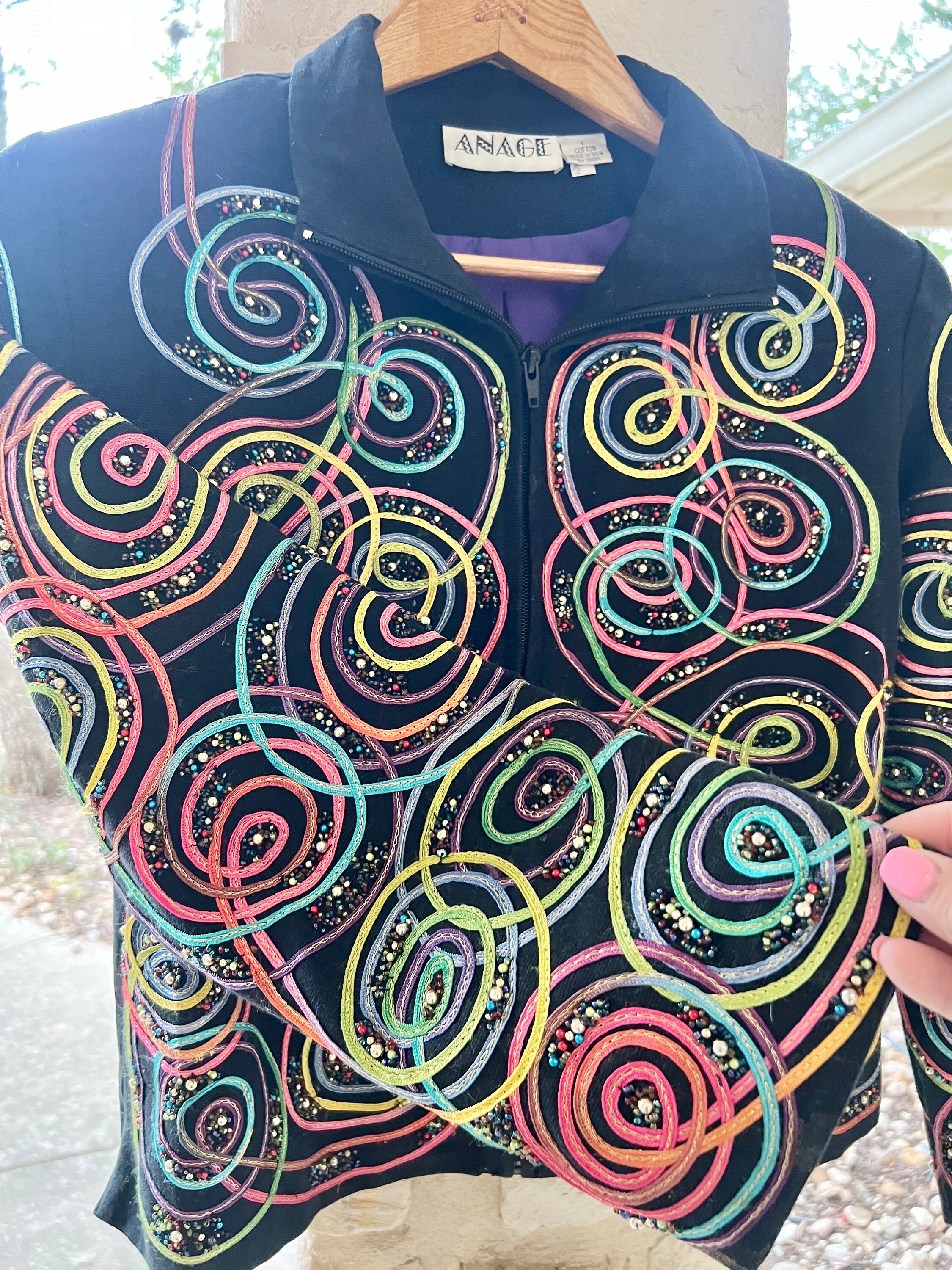 Gorgeous Vintage Anage 1980's Womens Waist Length Black, Beaded Cotton ...