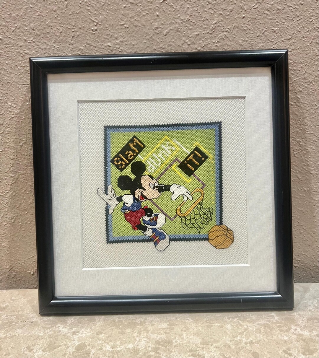 Vintage Framed Mickey Mouse Cross Stitch: Basketball Slam Dunk - Etsy