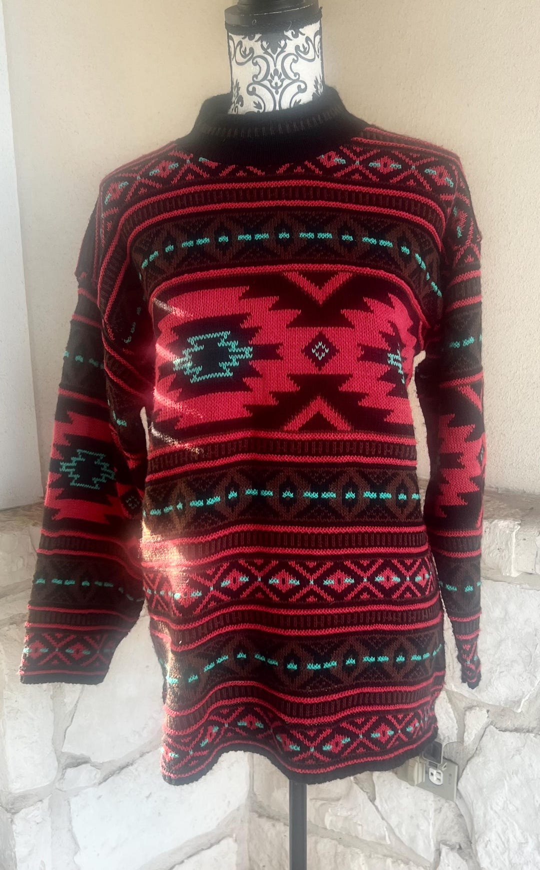 Vintage Southwest Pattern Knit Sweater: Mock Turtleneck Pullover - Etsy
