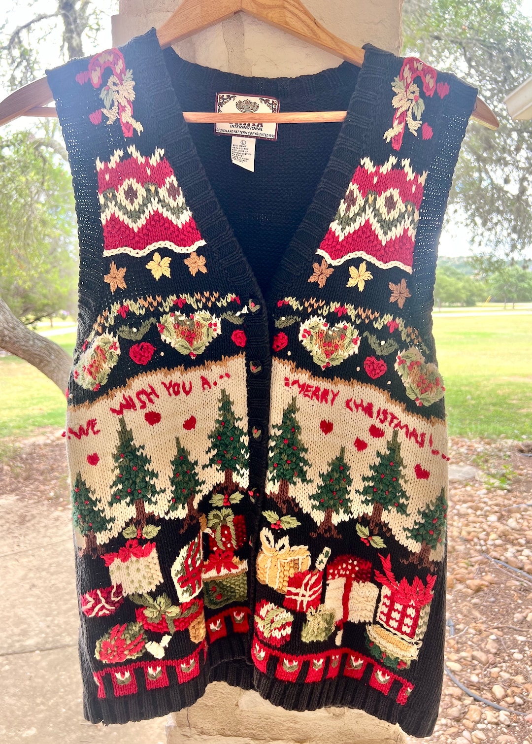 Vintage Tiara International Long Black Knit Christmas Vest. Christmas ...