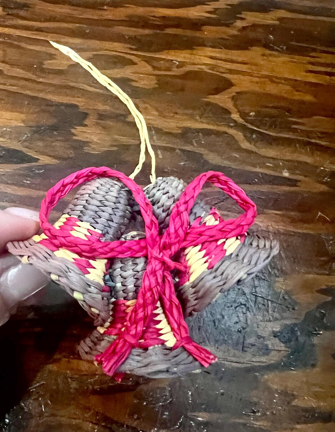 Vintage Straw/ratten Bells Christmas Ornament. 3 Bells With Red Bow ...