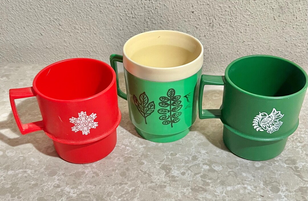 Vintage Tupperware Mugs: Christmas & Fall Leaves, Set of 3 - Etsy