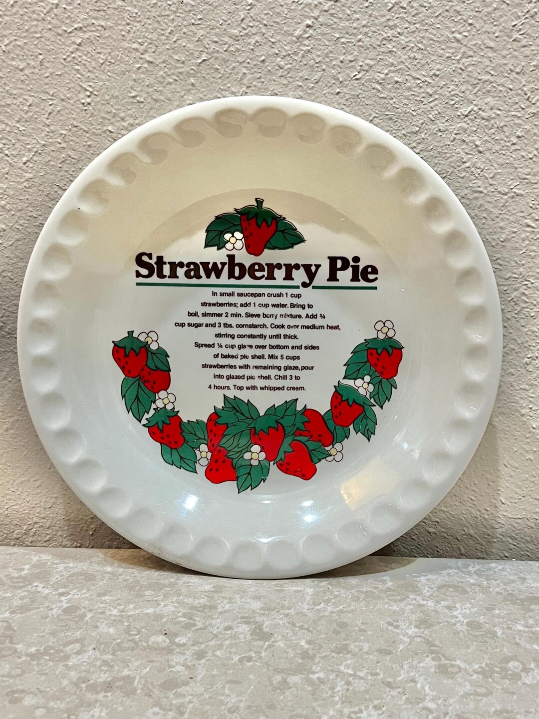 Vintage Ceramic Strawberry Pie Dish. Recipe. Baker. Kitchen. Pie Plate ...