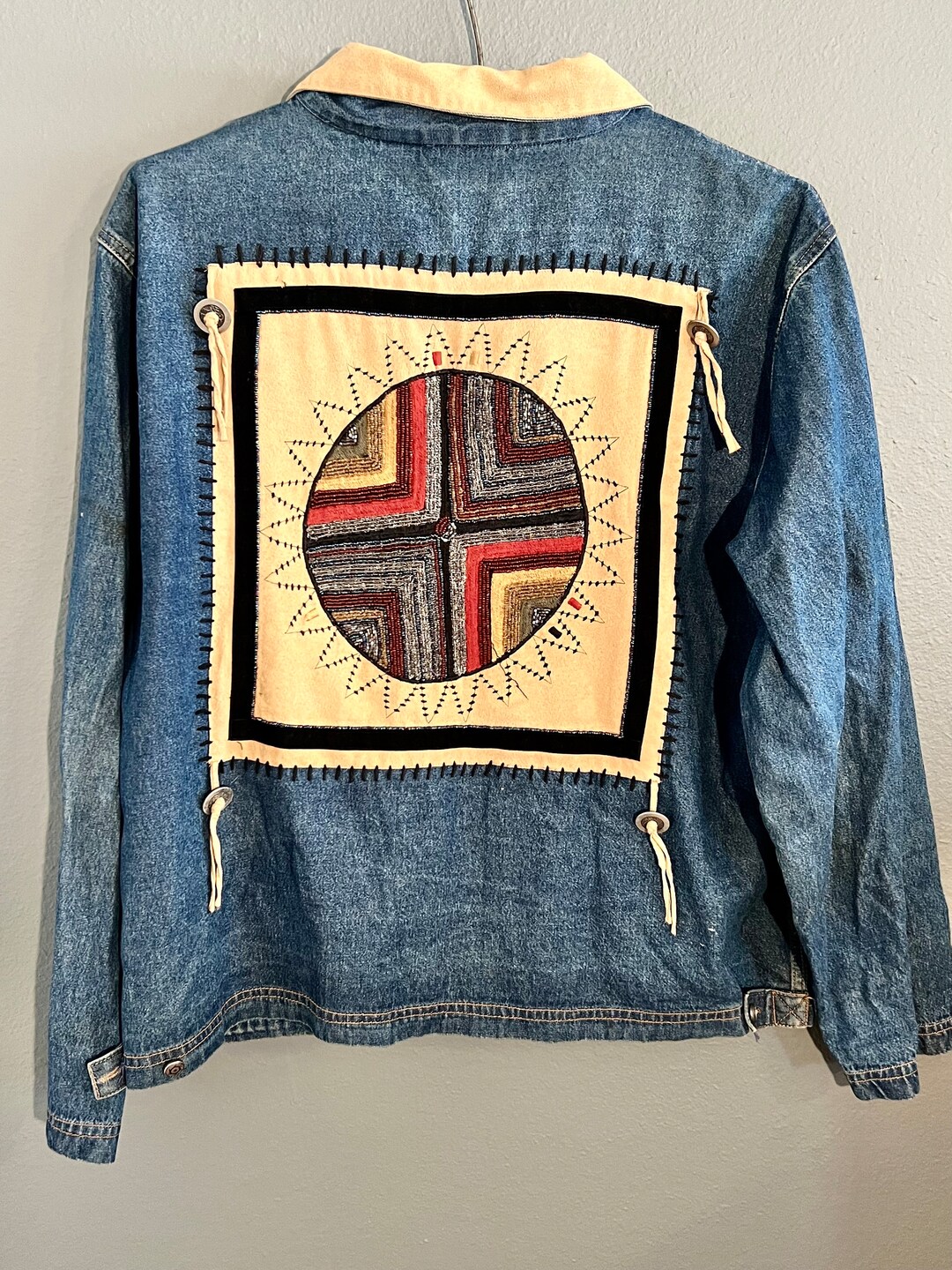 Vintage Women’s Denim and Suede Jacket. Zip Front. Beaded Back ...
