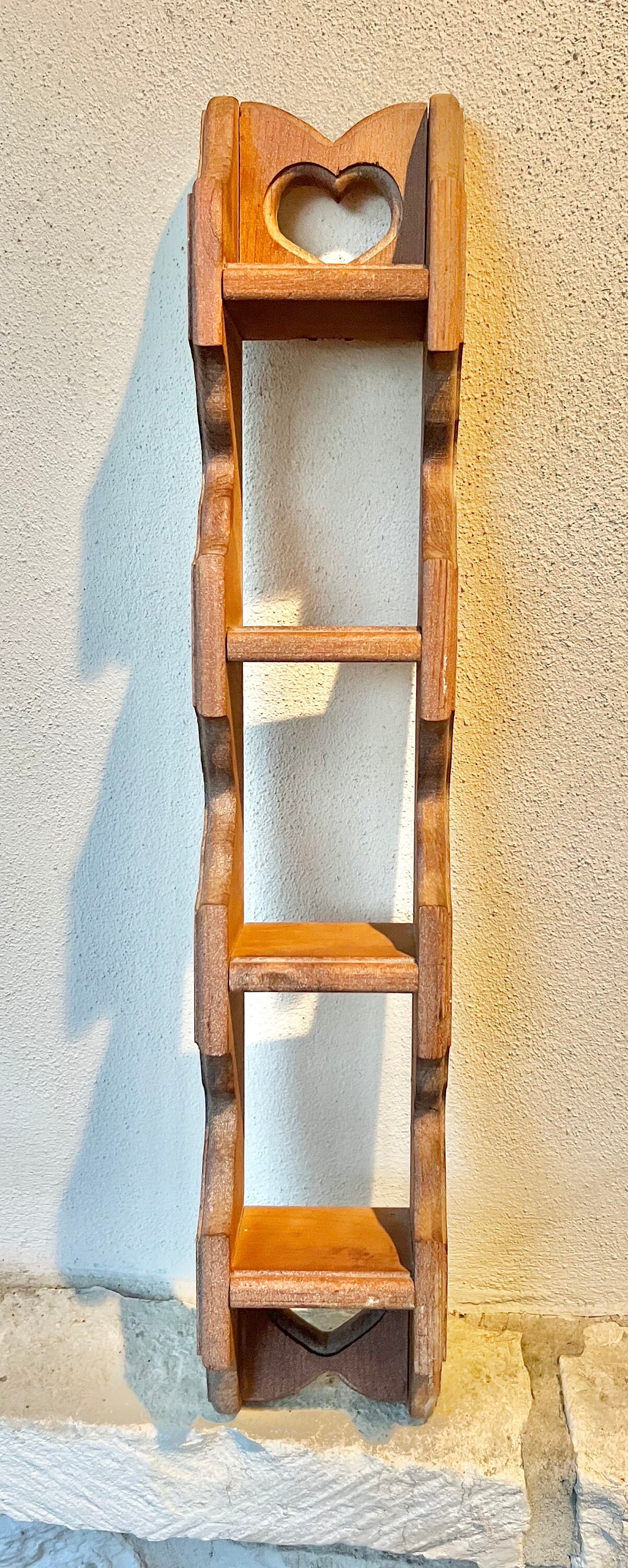 Vintage Wooden Ladder Shelf With Cut Out Hearts: Cottage Farmhouse ...