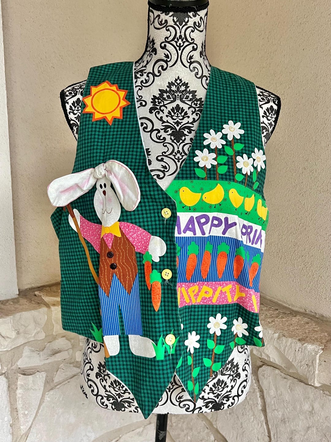 Vintage Handmade Easter Vest. Easter Bunny. Easter Eggs. Flowers ...