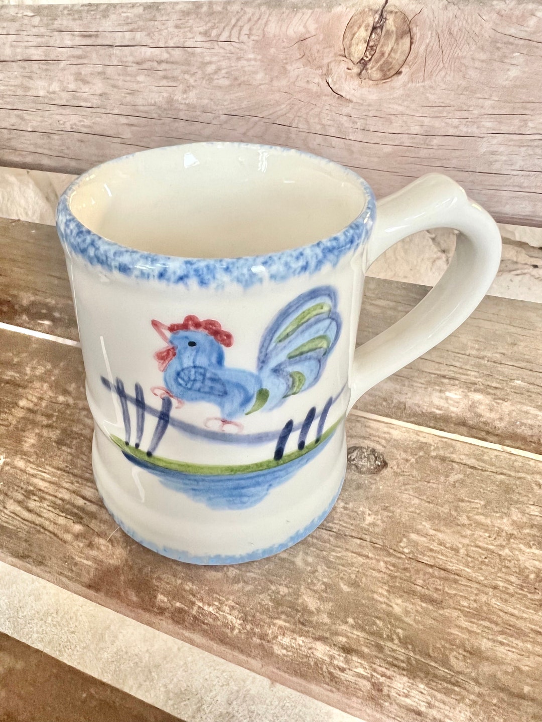 Vintage Los Angeles Pottery Blue Stipple Rooster Coffee/tea Mug ...