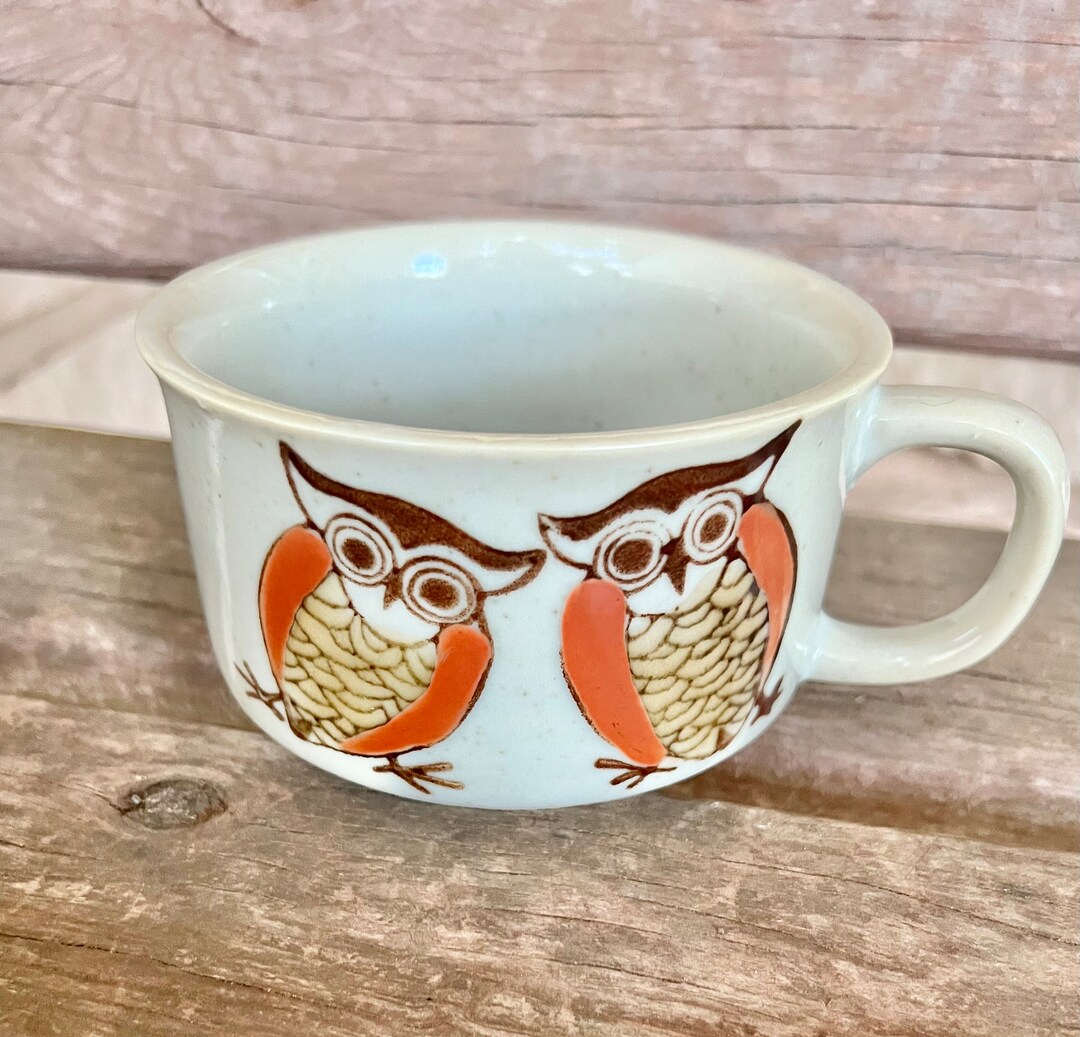 Vintage Ceramic Water Colored Owls Soup Mug/cup. Owl Lover. Brown and ...