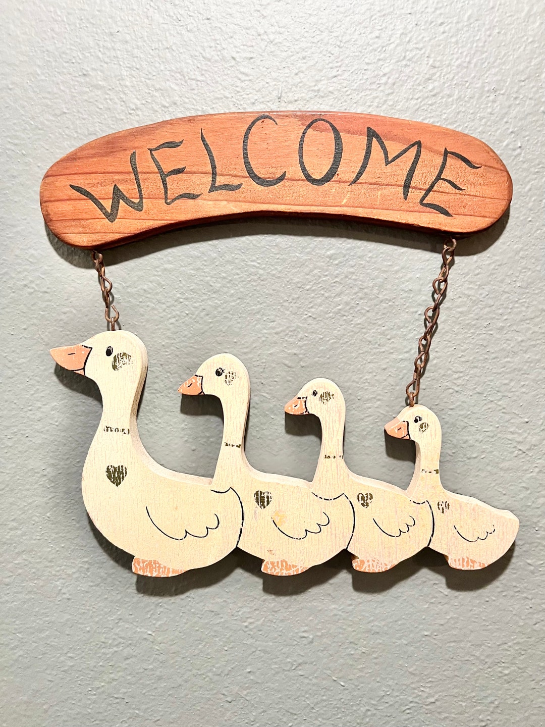 Vintage Wooden Geese Welcome Sign. Family of Geese. Wall Hanging. Door ...