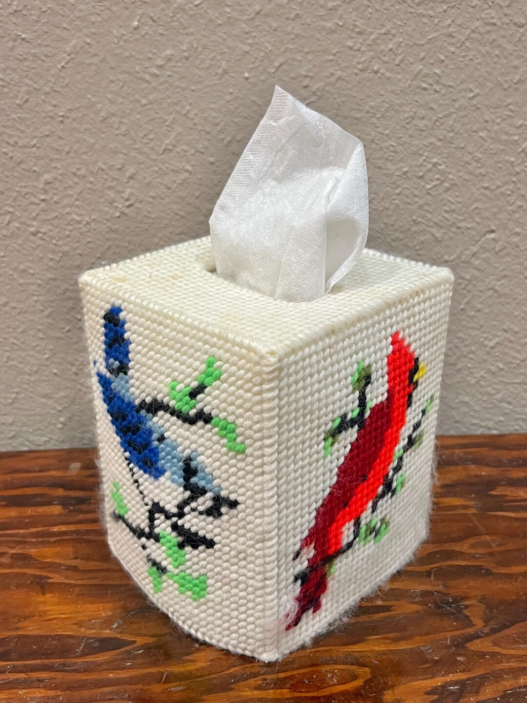 Vintage Plastic Canvas Needlepoint Birds Tissue Box Cover: Handmade ...
