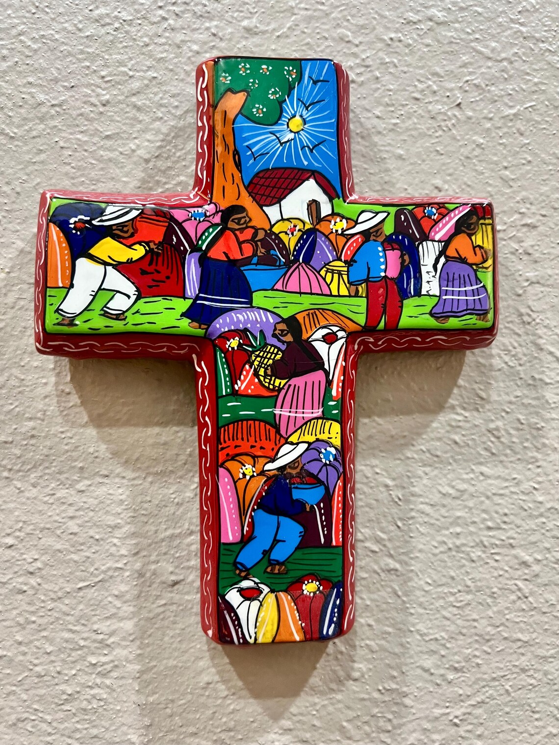 Vintage Red Mexican Terra Cotta Cross: Vibrant Painted Wall Decor - Etsy