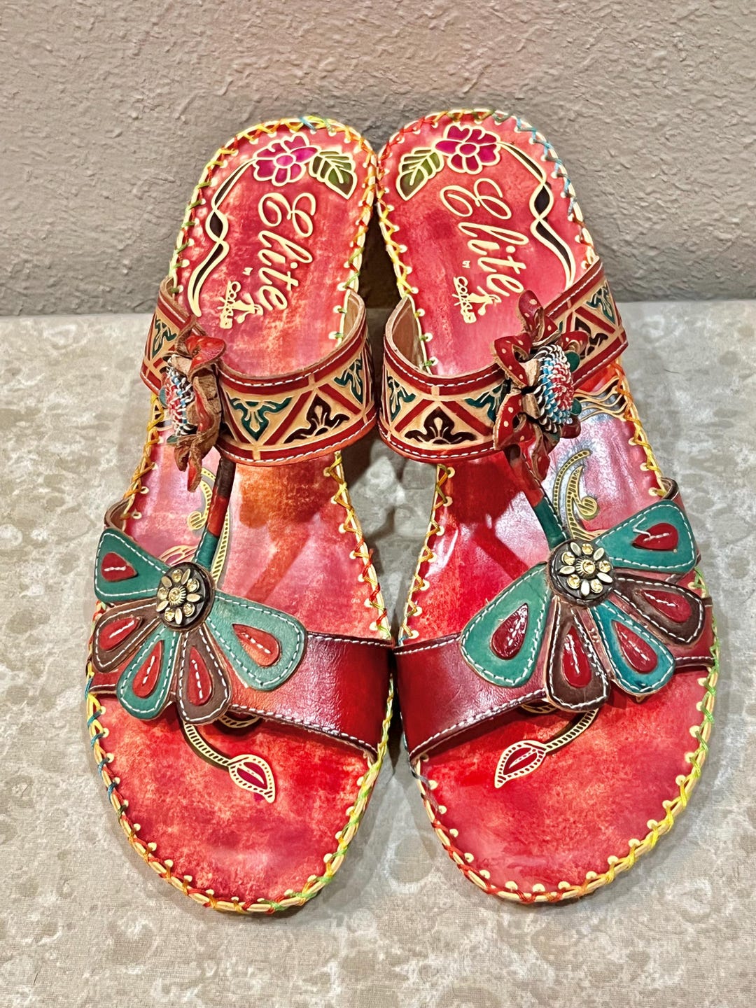 Vintage Women’s Elite Jamaican Red Colorful Shoes. Wedge Heel Slip Ons ...