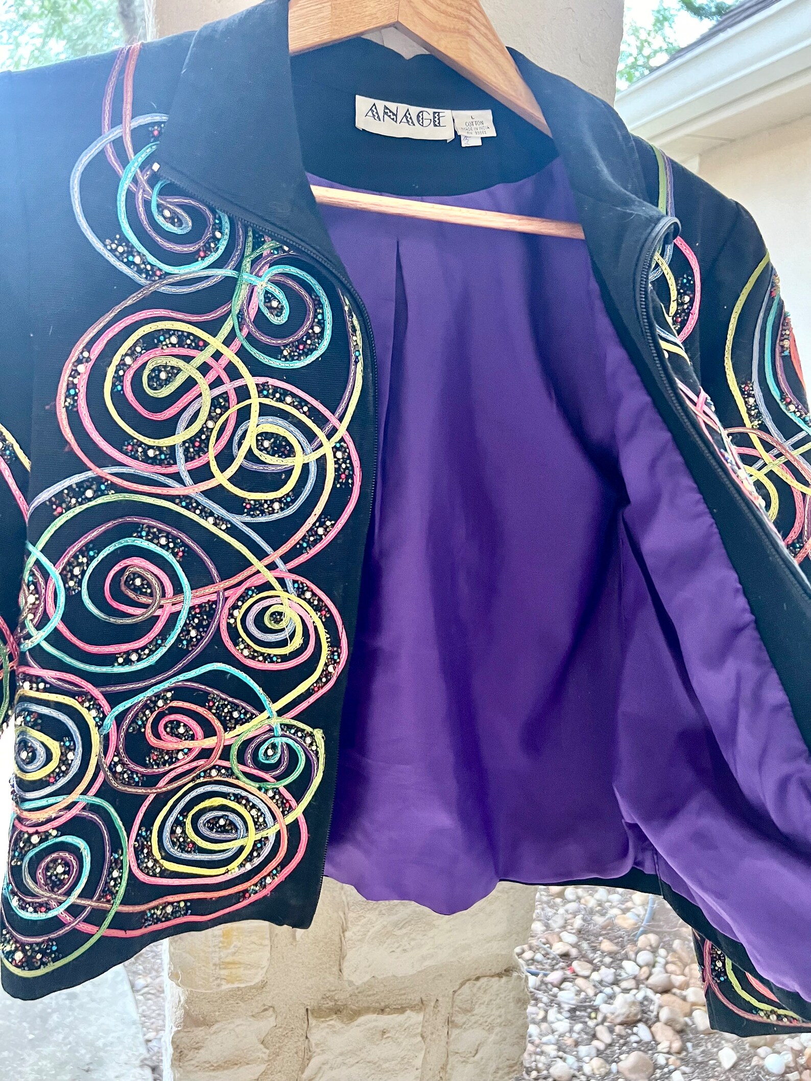 Gorgeous Vintage Anage 1980's Womens Waist Length Black, Beaded Cotton ...