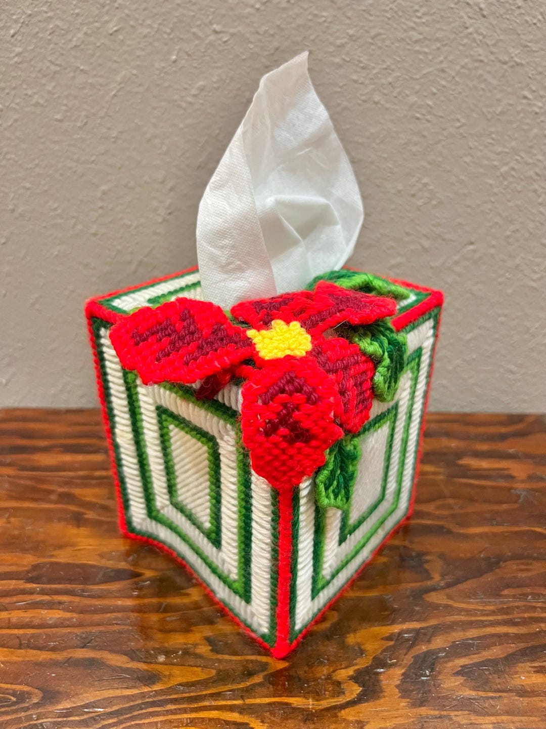 Vintage Plastic Canvas Needlepoint Christmas Pointsettia Tissue Box ...