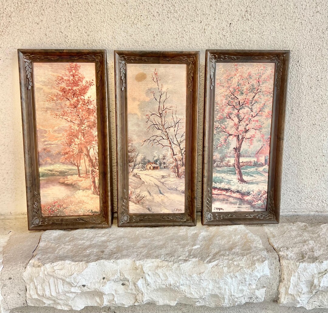 Set of 3 Vintage C. Regan Seasons Litho Prints: Ornate Plastic Frames ...