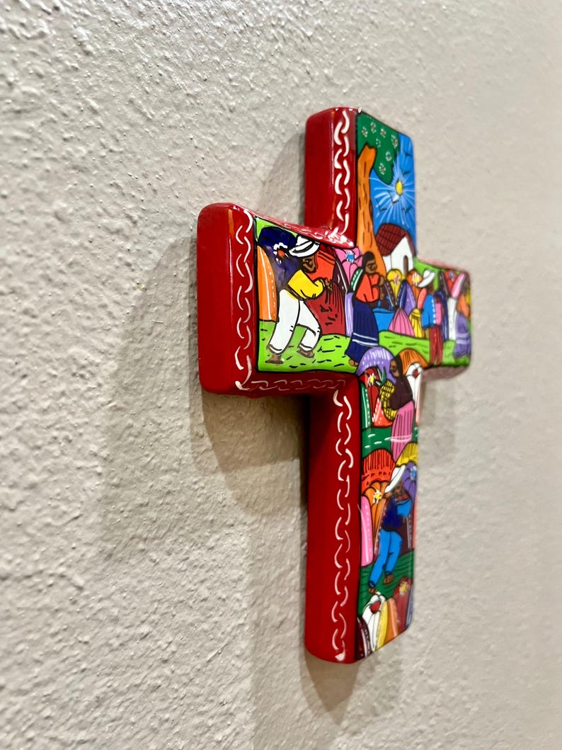 Vintage Red Mexican Terra Cotta Cross: Vibrant Painted Wall Decor - Etsy