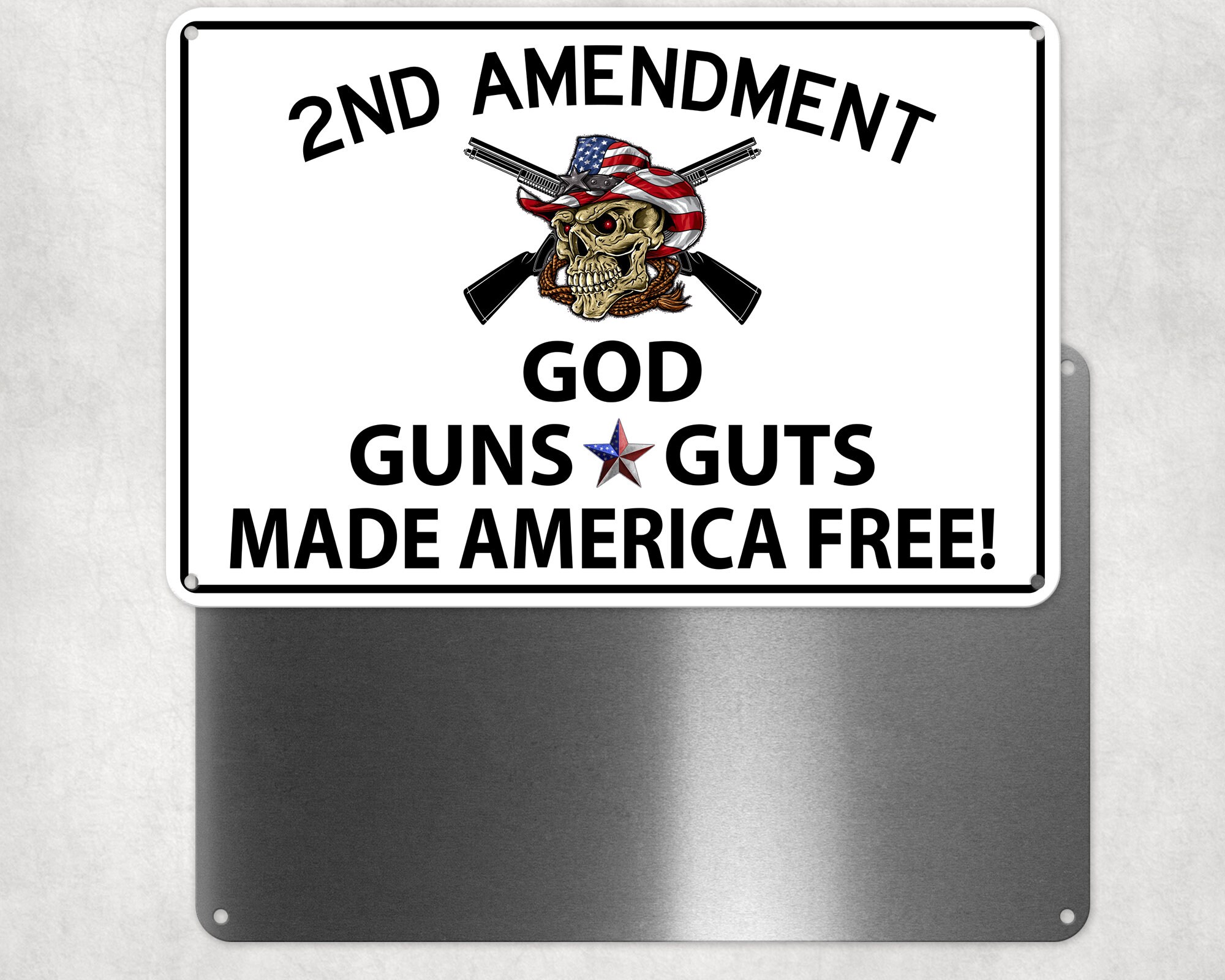 2nd Amendment God Gun Guts Aluminum Sign, Gun Supporter Gate Sign, Man ...