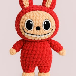 Lapin souriant Labubu au crochet, jouet amigurumi numérique PDF, tutoriel crochet bricolage ...