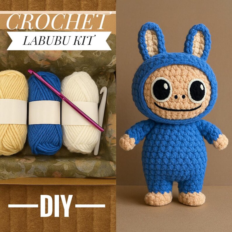 Crochet Labubu Toy Kit, Amigurumi DIY Box, Handmade Plush Kit for ...