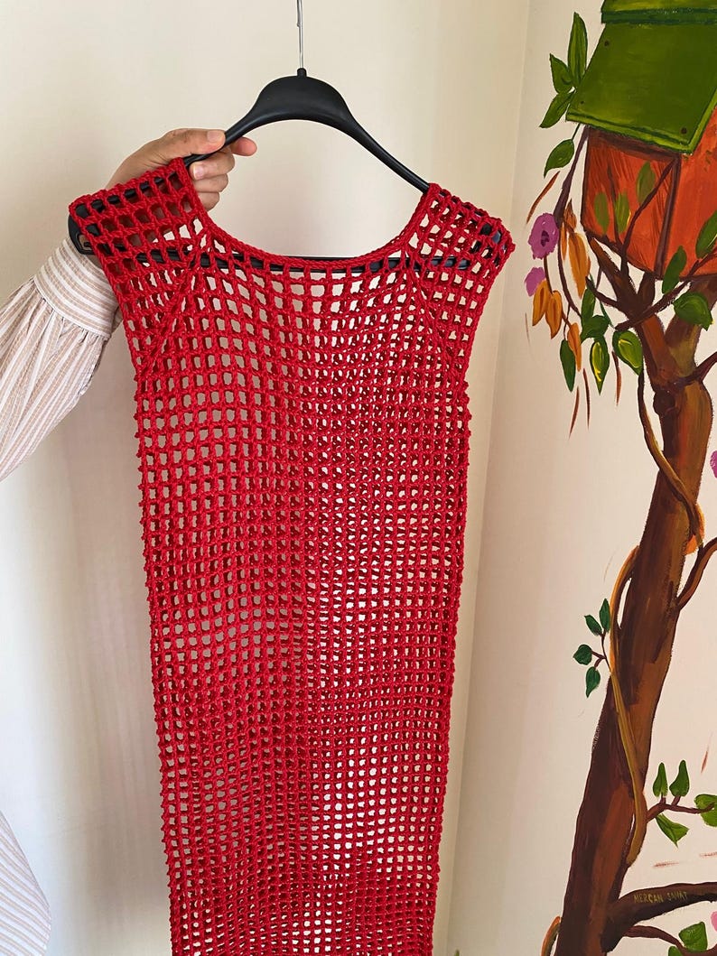 Crochet Fishnet Dress, Handmade Mesh Midi Dress, See Through Festival ...