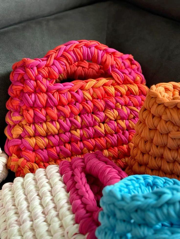 Mini Crochet T-shirt Yarn Tote Bag: Eco-friendly Handmade Purse - Etsy