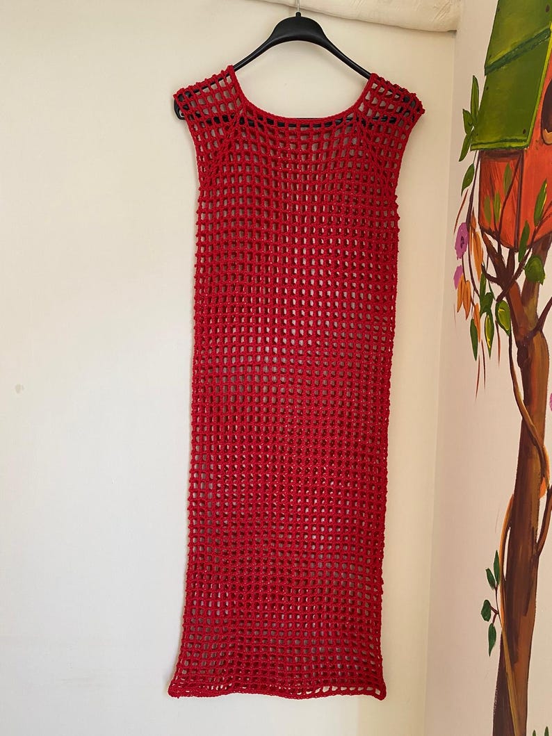 Crochet Fishnet Dress, Handmade Mesh Midi Dress, See Through Festival ...