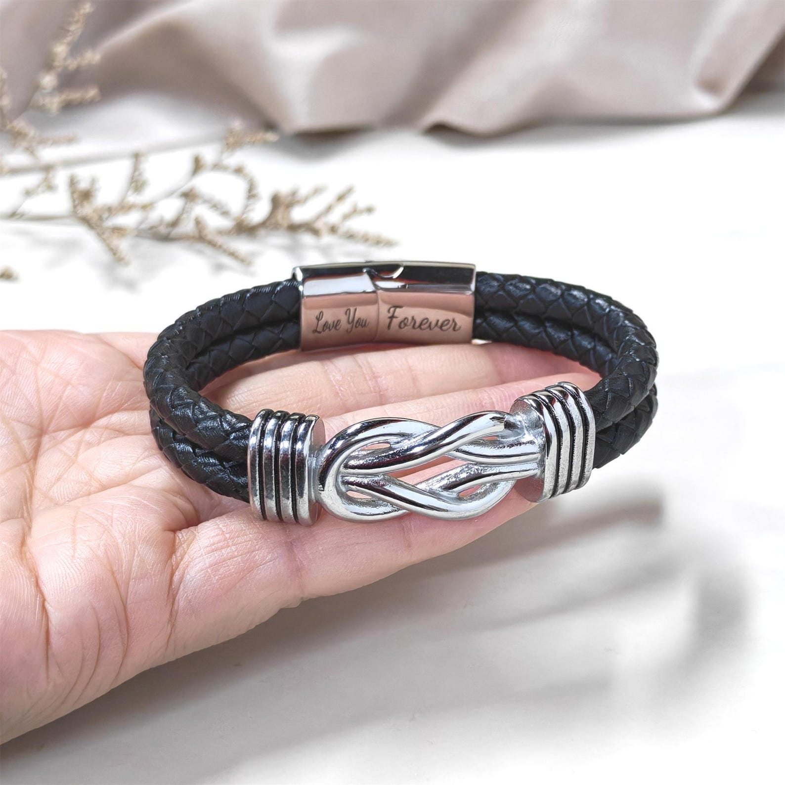 Love You Forever Engraved Leather Grandson Bracelet: Stainless Steel ...