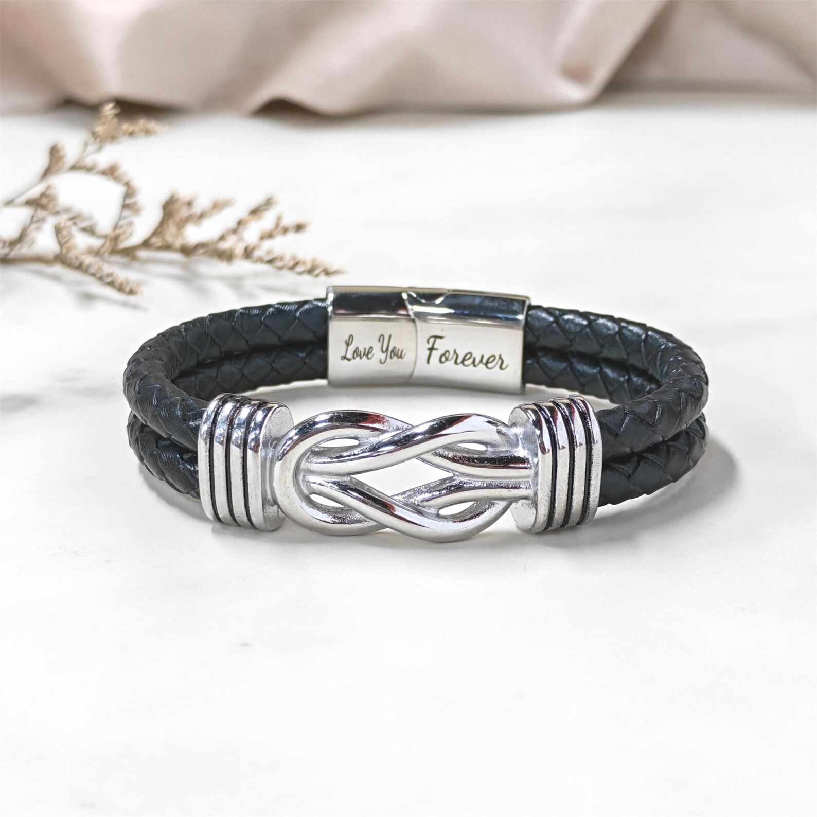 Love You Forever Engraved Leather Grandson Bracelet: Stainless Steel ...