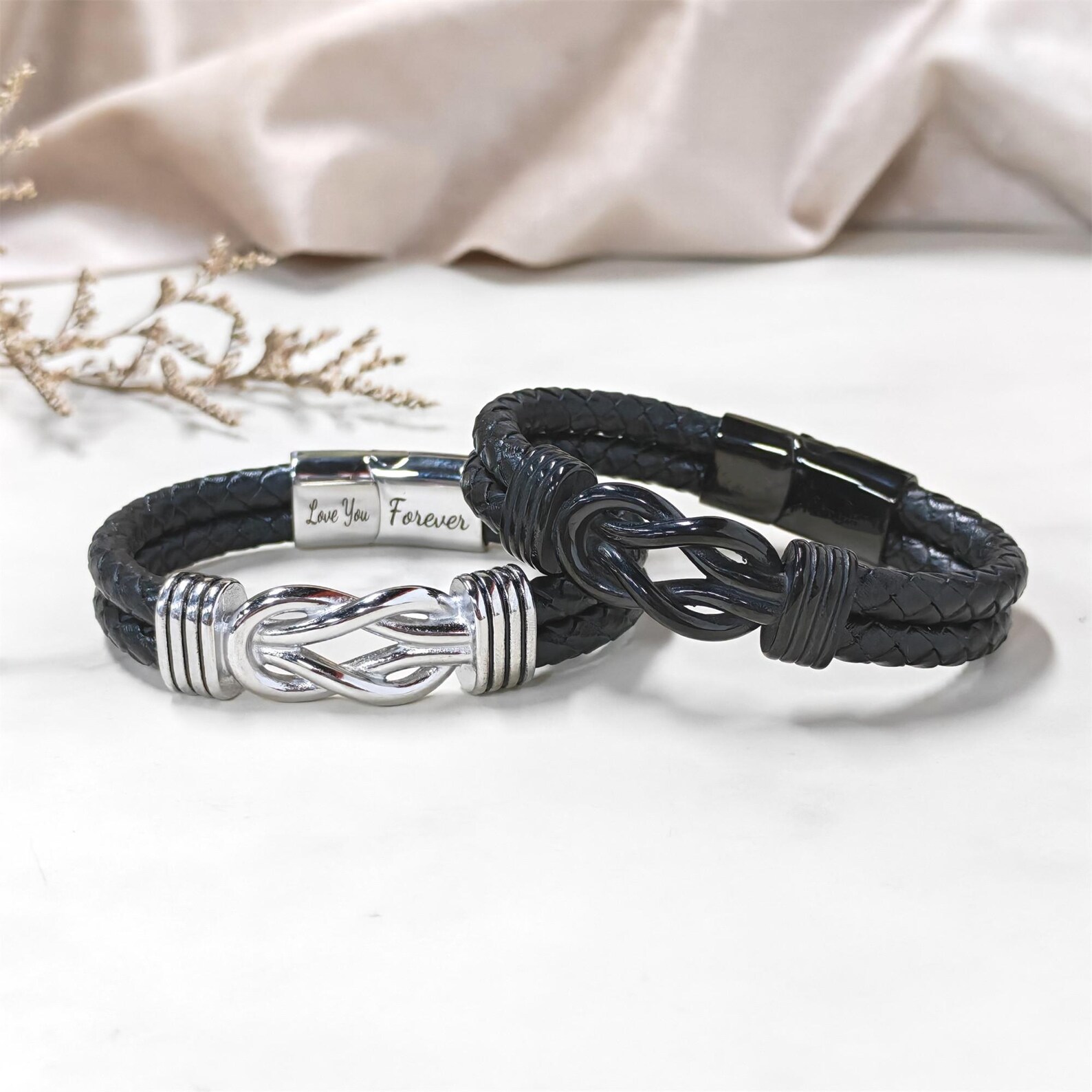 Love You Forever Engraved Leather Grandson Bracelet: Stainless Steel ...