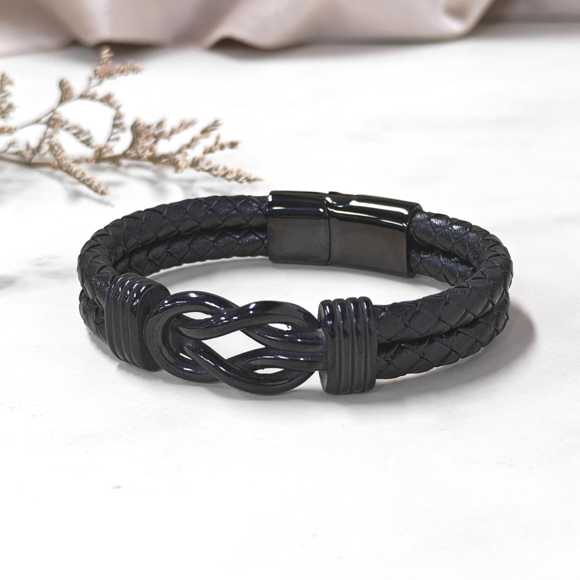 Love You Forever Engraved Leather Grandson Bracelet: Stainless Steel ...