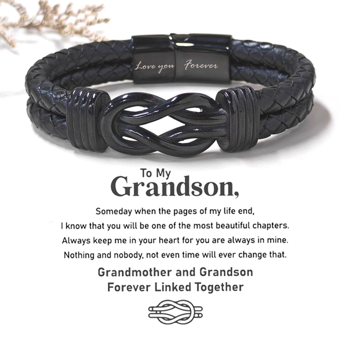 Love You Forever Engraved Leather Bracelet: Grandmother to Grandson ...