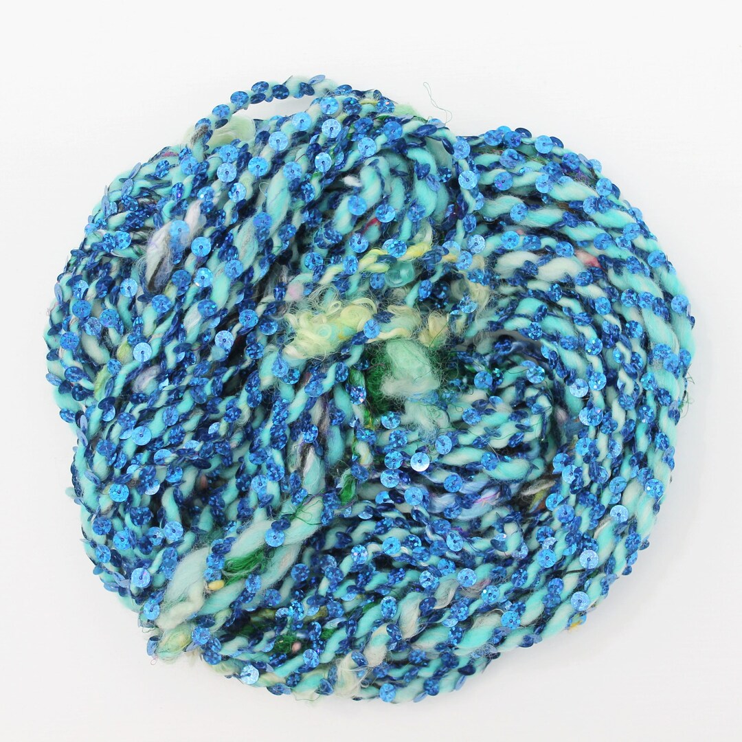 Blue Sequin Yarns, Art Yarn Handspun, Hand Spun Yarn, Fancy Yarn ...