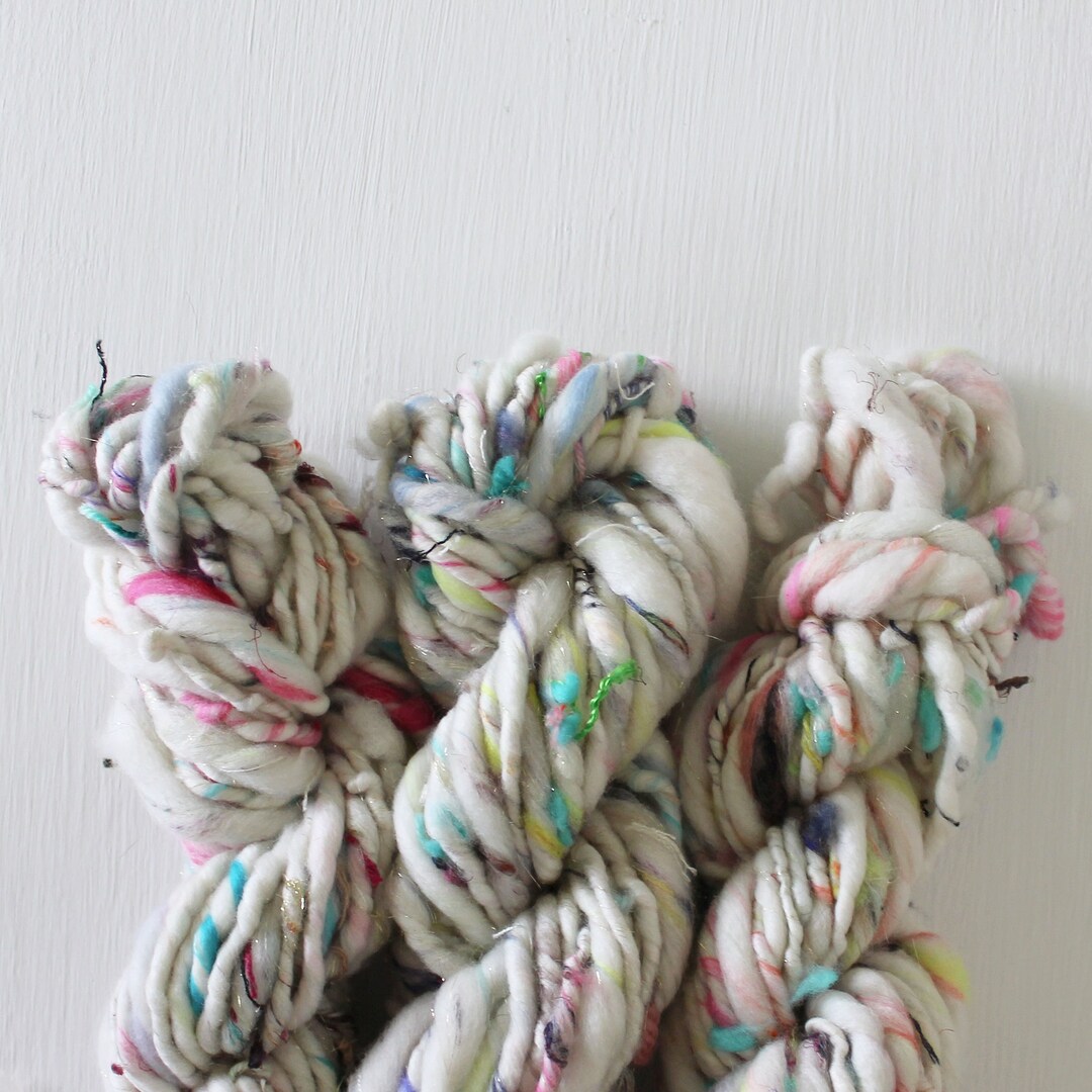 CUSTOM SPUN Single Ply Art Yarn, White Yarn, Sari Silk, Threads Merino ...
