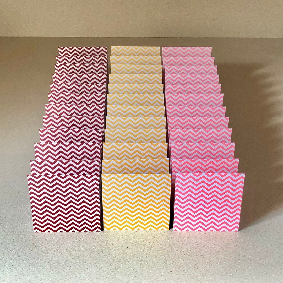 36 Mini Cards Dark Red Yellow Bright Pink Chevron Mix Blank for Thank ...
