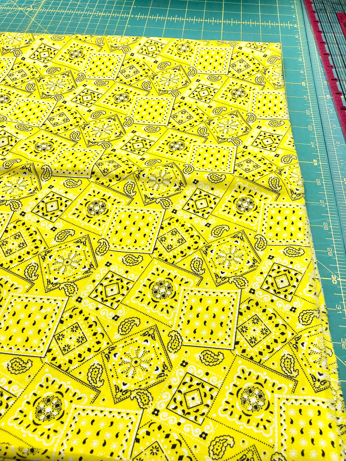 Bright Yellow Bandanna Bandana Paisley Print Cotton Fabric 1 - Etsy