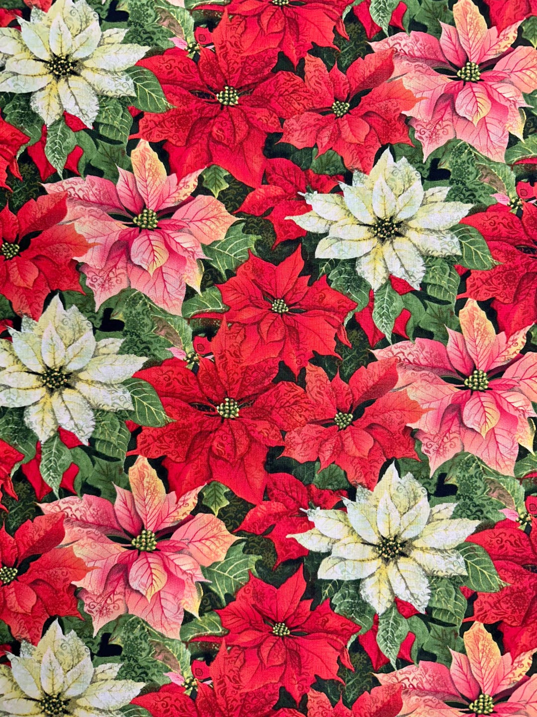 Christmas Poinsettia Fabric 1 Yard 35 1/2 Inches X 43 Inches SUSAN ...