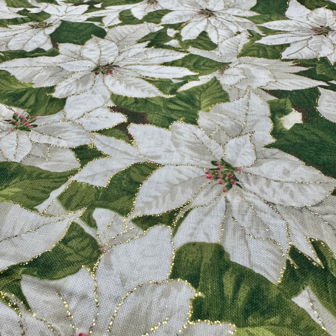 Christmas Poinsettia Fabric 1 3/4 Yards X 42 Inches Gold Glitter ...