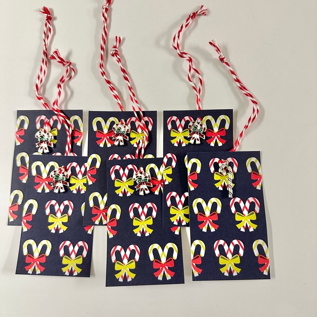 6 Christmas Candy Cane Gift Tags 2 Inches X 3 1/2 Inches With Silver ...