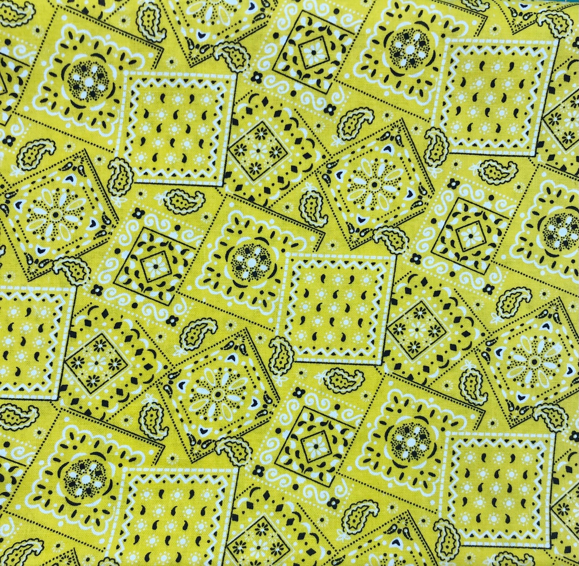 Bright Yellow Bandanna Bandana Paisley Print Cotton Fabric 1 - Etsy