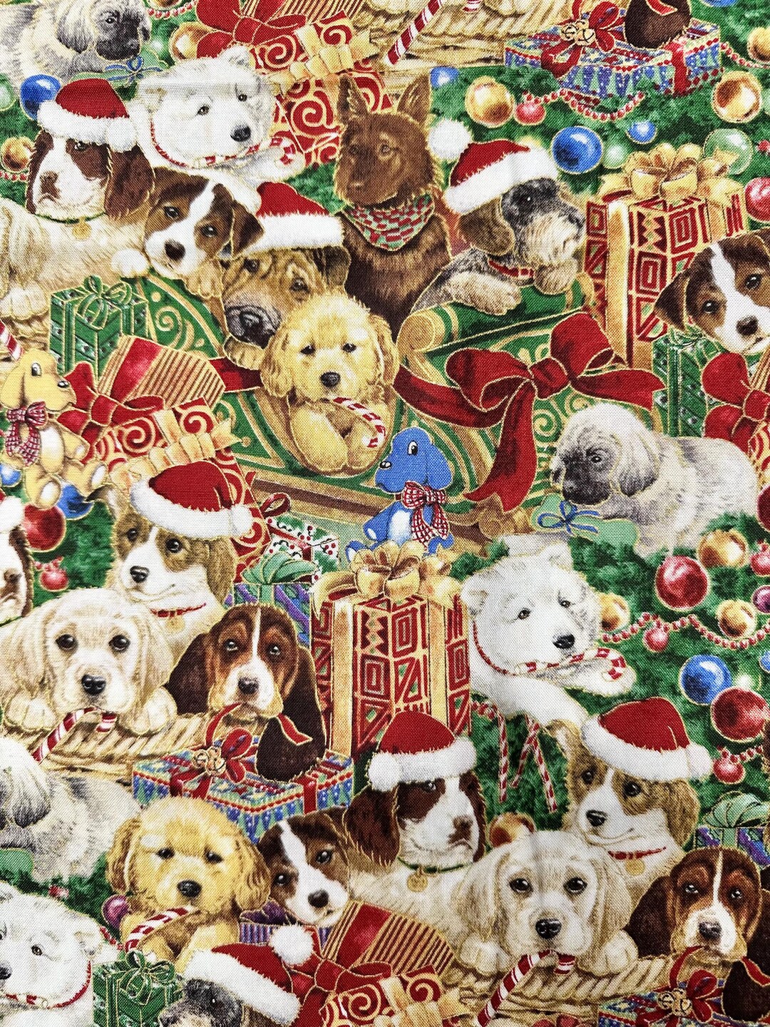 Christmas Puppy Dog Fabric 1 1/2 Yards X 42 Inches APF Puppies Doggies ...