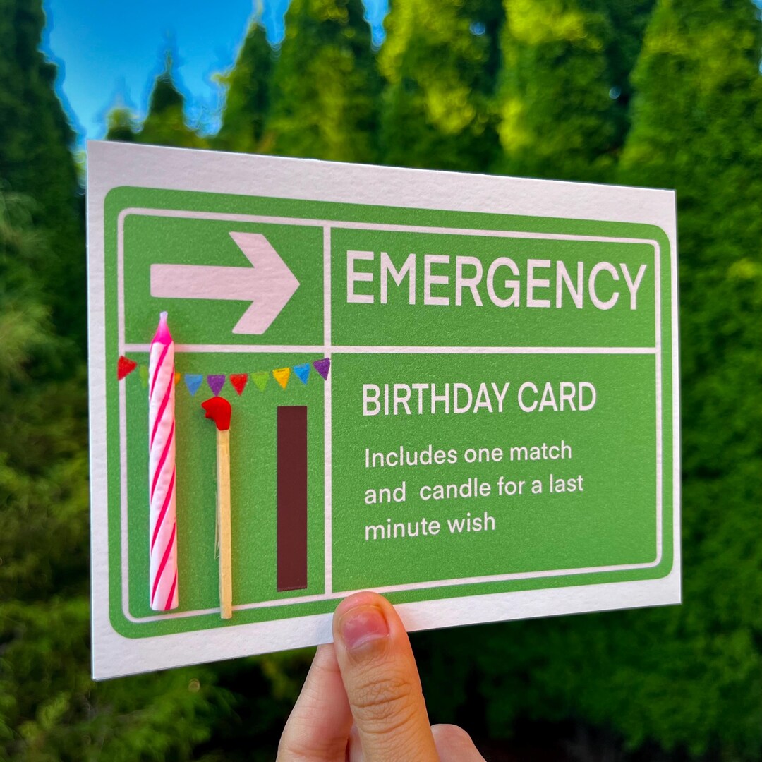 Emergency Birthday Card - Parody Exit Sign With Real Candle, Match, and ...