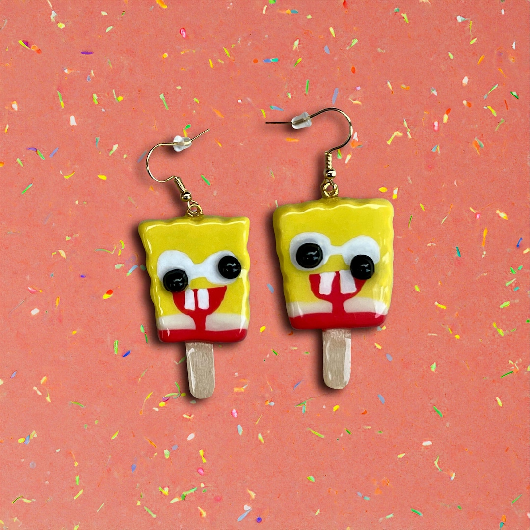 Spongebro Popsicle Earrings, Funny Nostalgic Handmade Polymer Clay ...