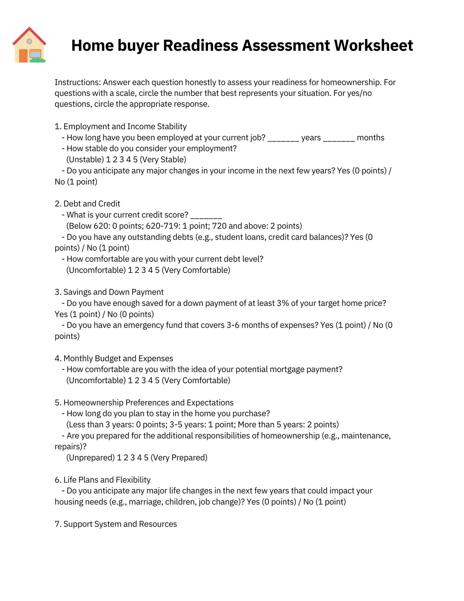 Homebuyer Readiness Assessment Worksheet | First-time Homebuyer Guide | Printable PDF - Etsy