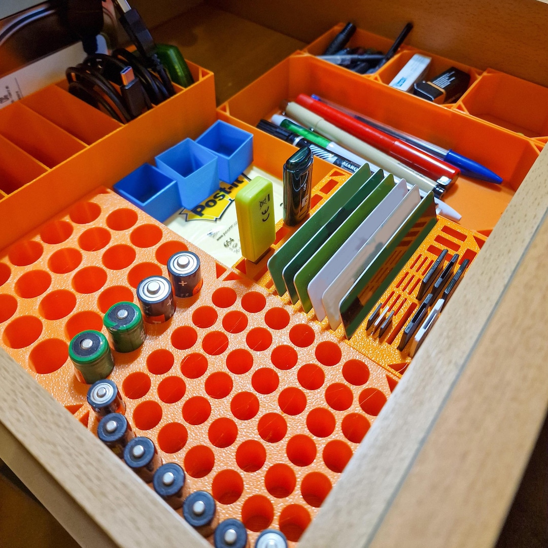 Slide Organizer - AA and AA Battery Storage - Pencil Tray - Desk ...