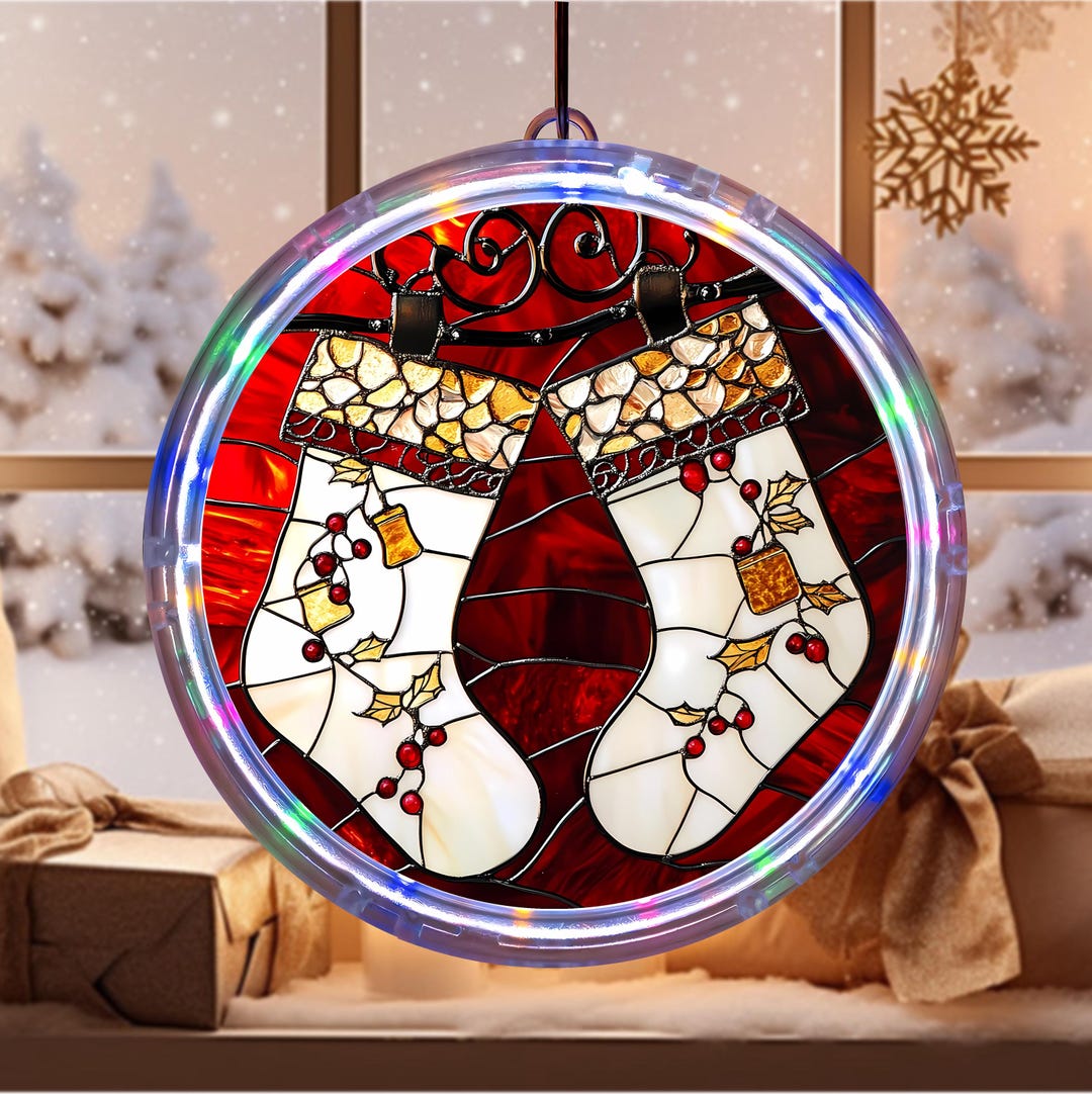 White Christmas Stockings Wavy Acrylic LED Light Lamp, Home Christmas ...