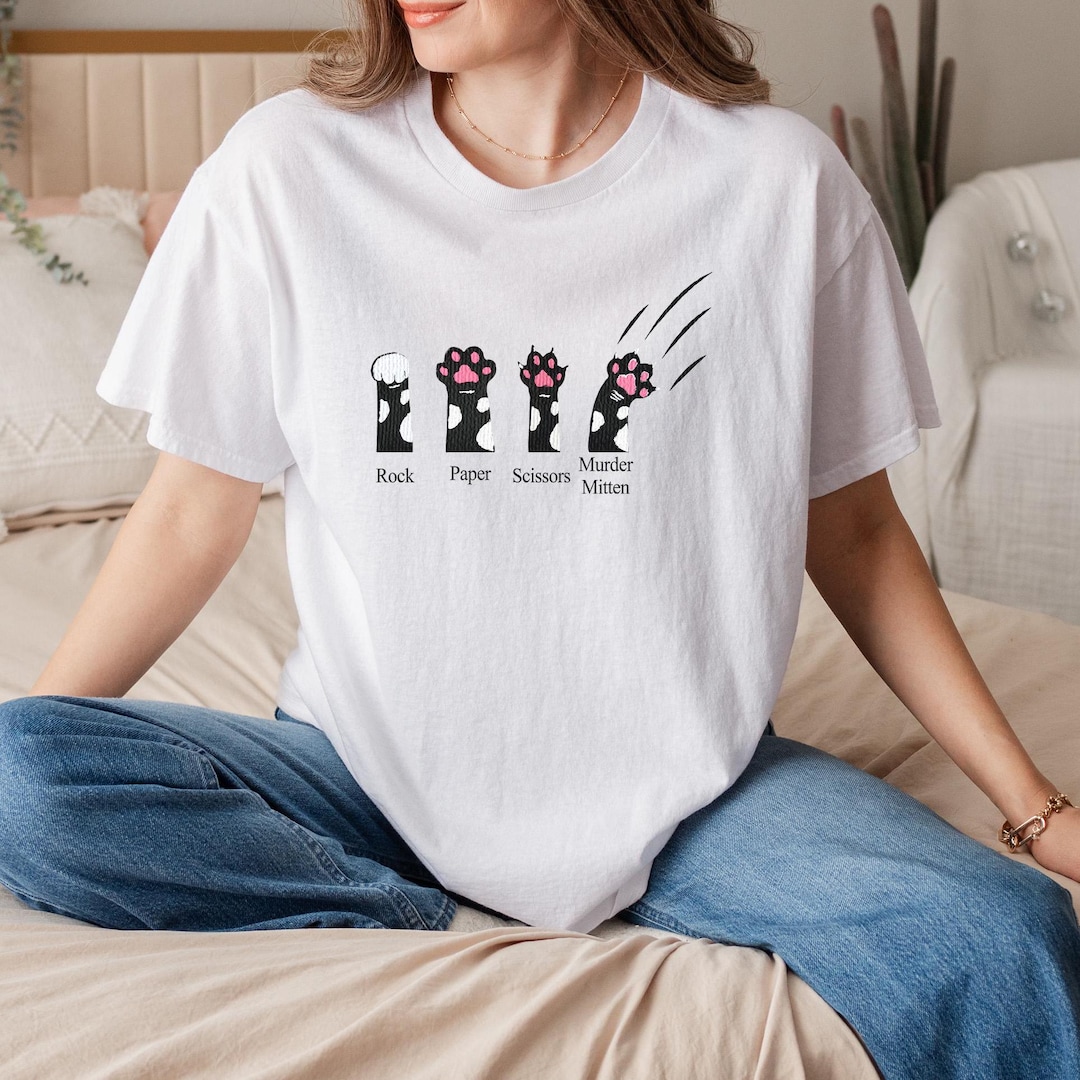 Rock Paper Scissors Murder Mittens T-shirt, Funny Cat Claws Graphic Tee ...